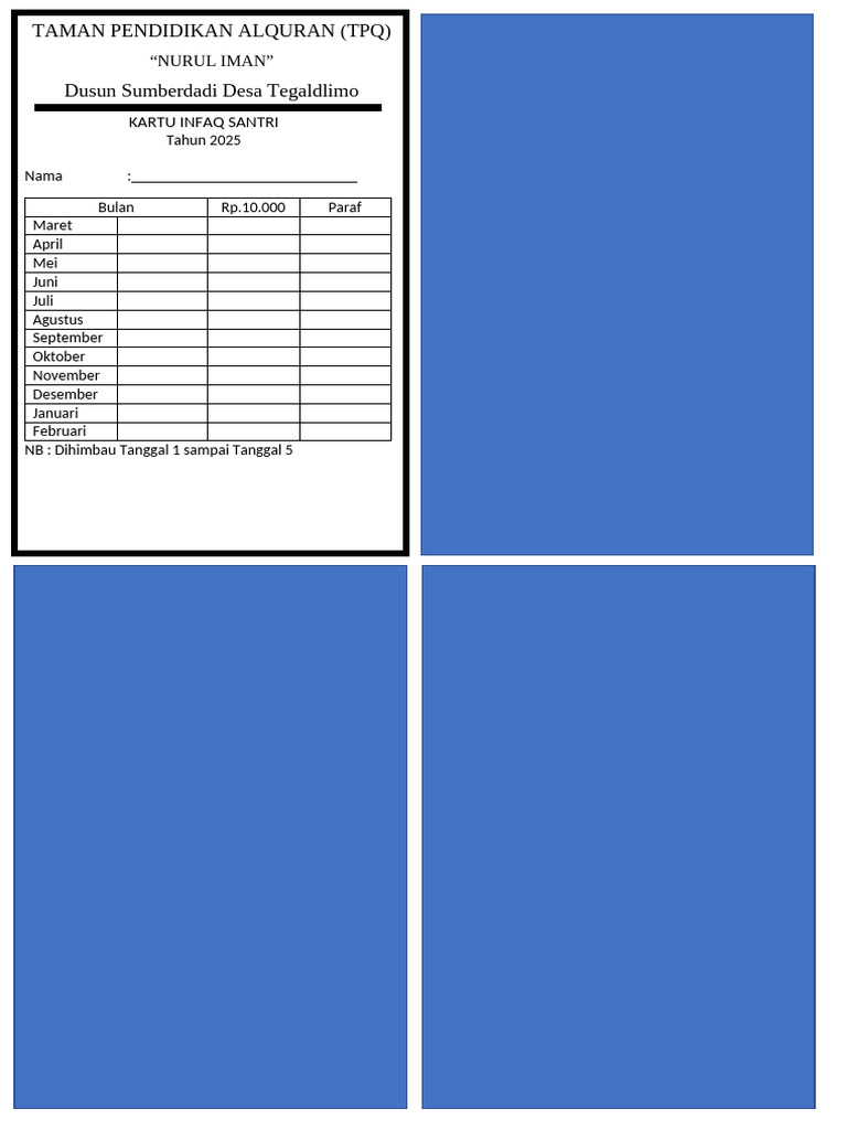 Kartu Infaq Santri | PDF
