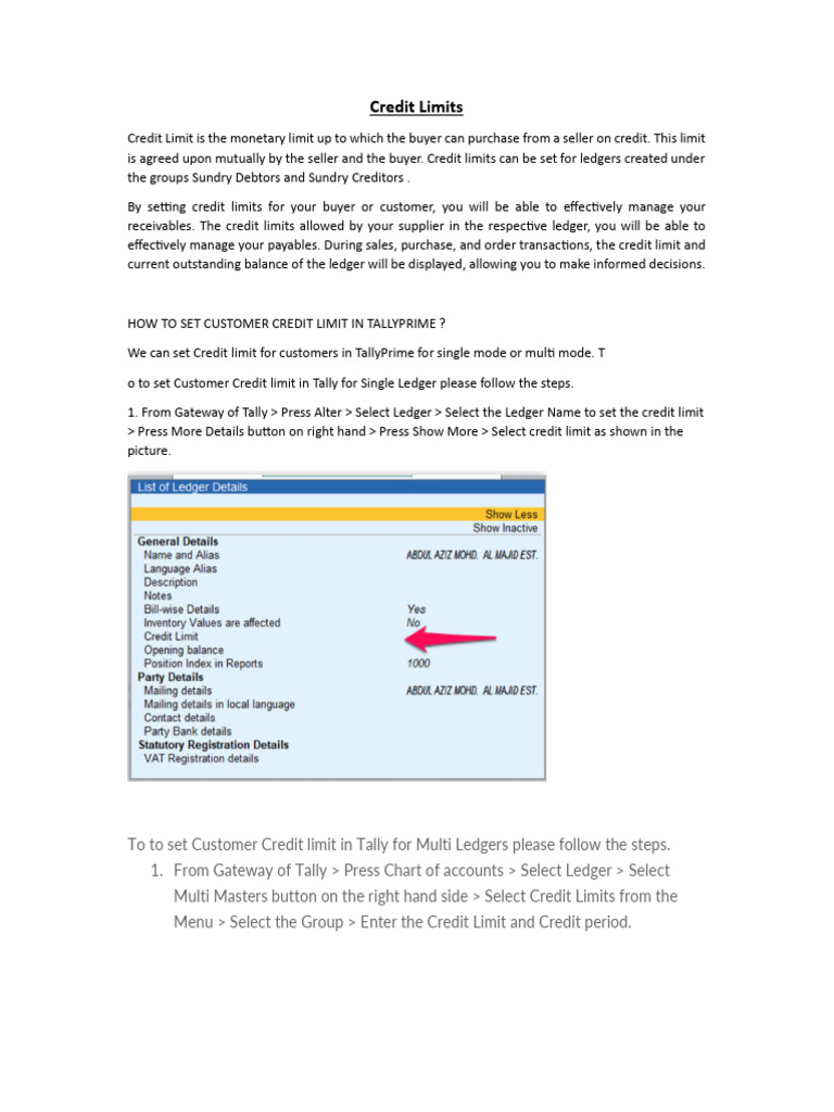 Setting Credit Limits in Tally Prime | PDF