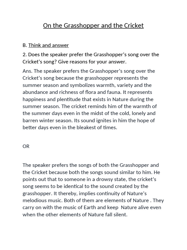 On The Grasshopper and The Cricket | PDF