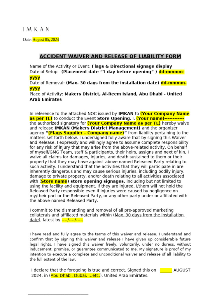 Accident Waiver and Release of Liability Form | PDF | Legal Liability ...
