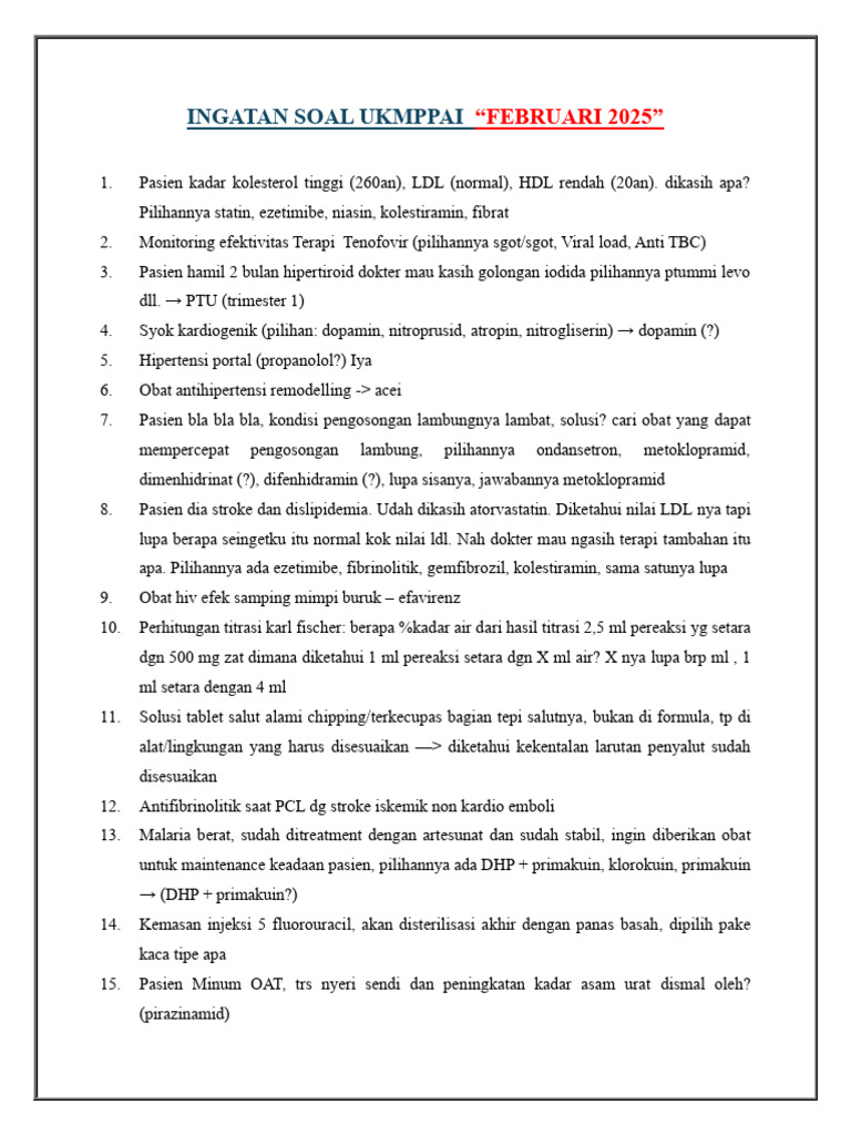 Ingatan Soal UKMPPAI Februari 2025 | PDF