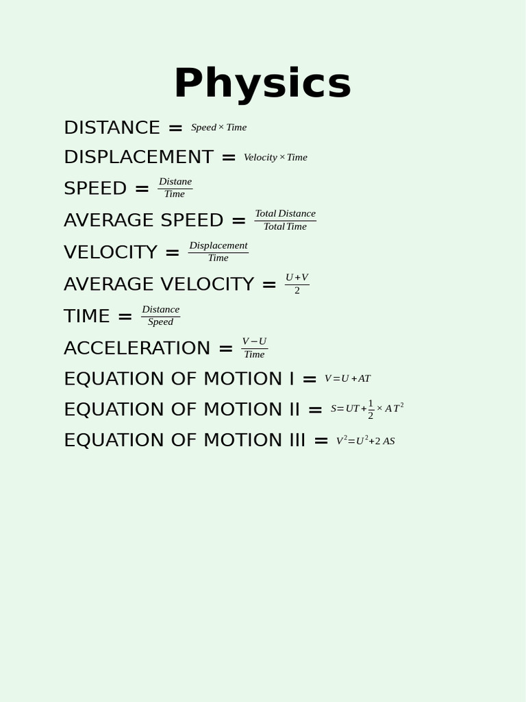 Physics Formulas: Motion & Speed | PDF