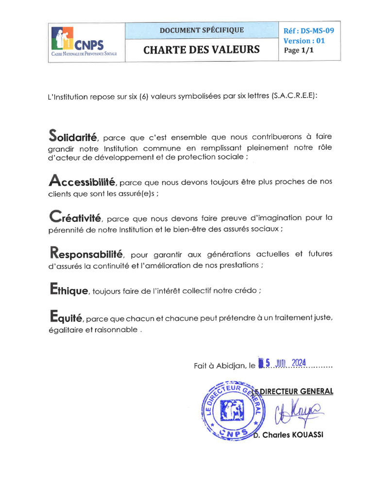 Charte Des Valeurs | PDF