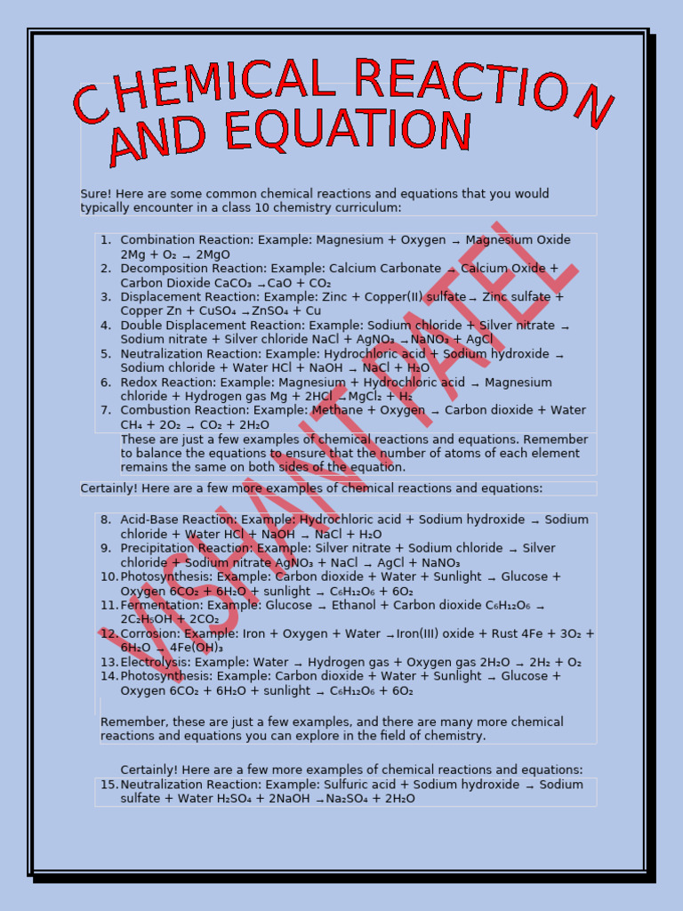 Chemical Reaction and Equation | PDF | Chemical Reactions | Oxide