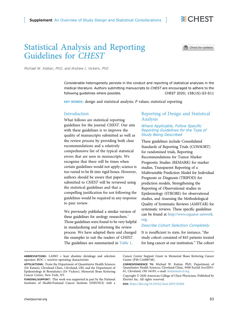 CHEST Statistical Reporting Guidelines | PDF | P Value | Statistics