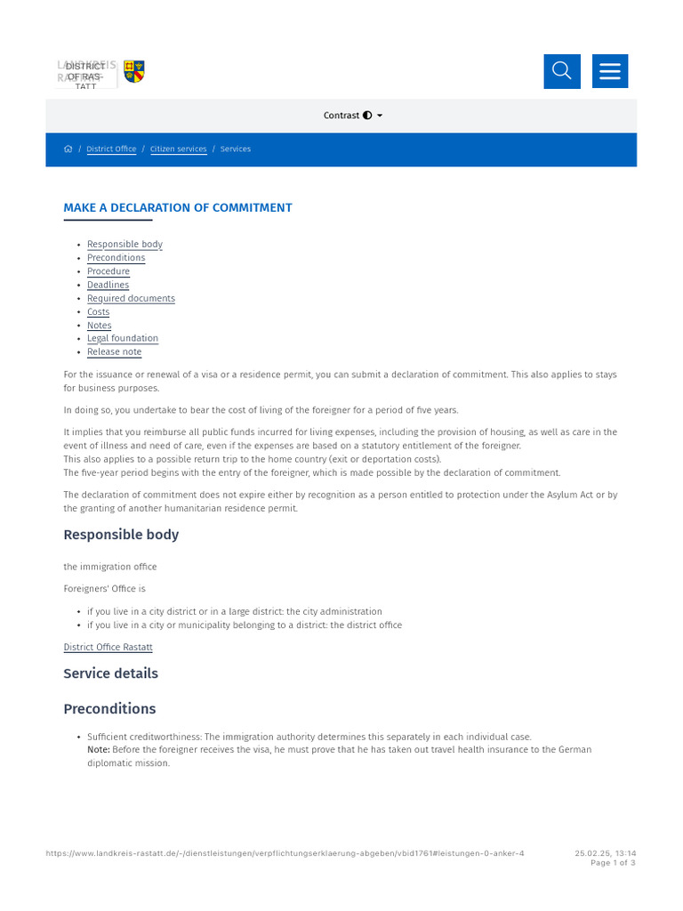 Services Submit Declaration of Commitment Landkreis Rastatt | PDF | Cost Of Living | Travel Visa