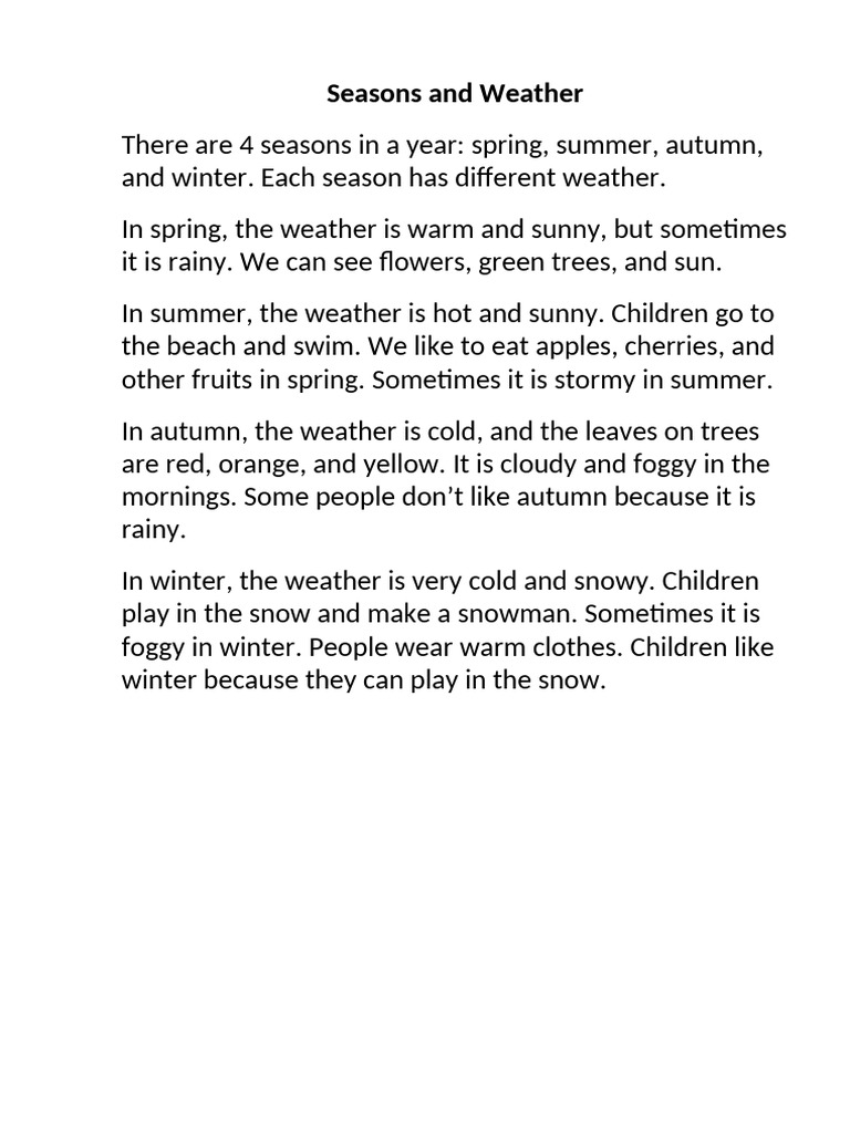 Seasons and Weather Text | PDF