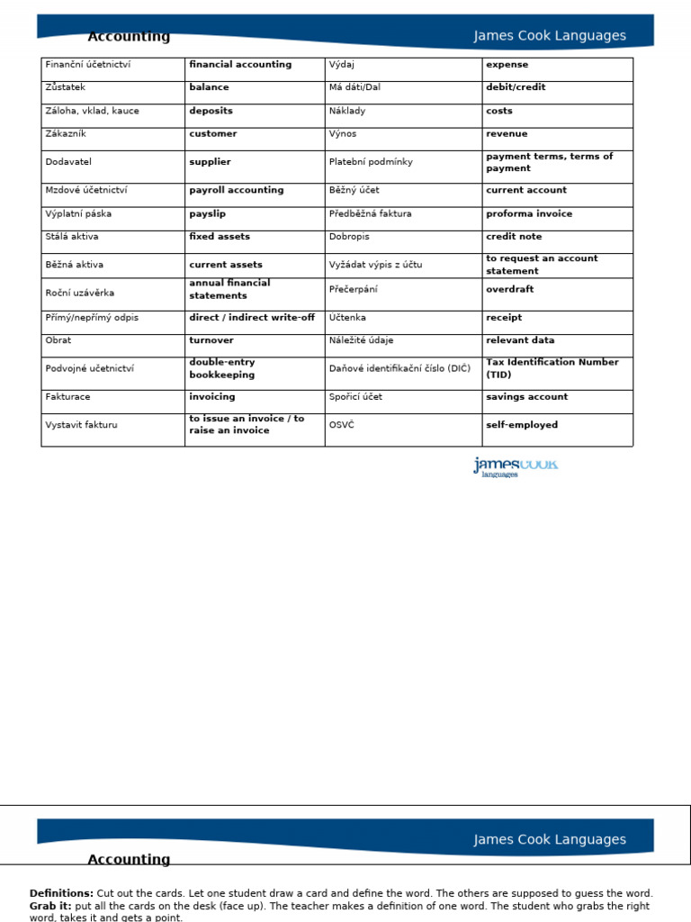 Accounting Vocabulary and Role-Plays | PDF | Bookkeeping | Debits And ...