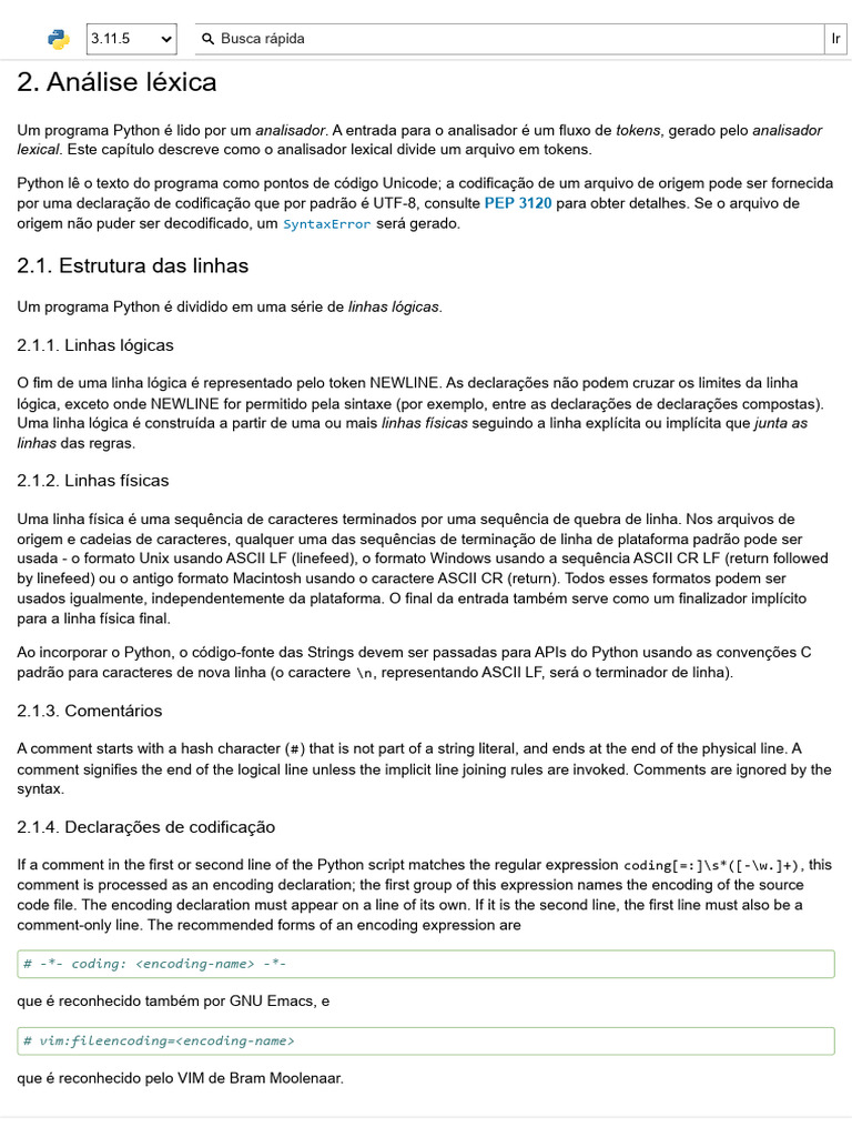 Análise Léxica - Documentação Python 3.11.5 | PDF | Computer ...