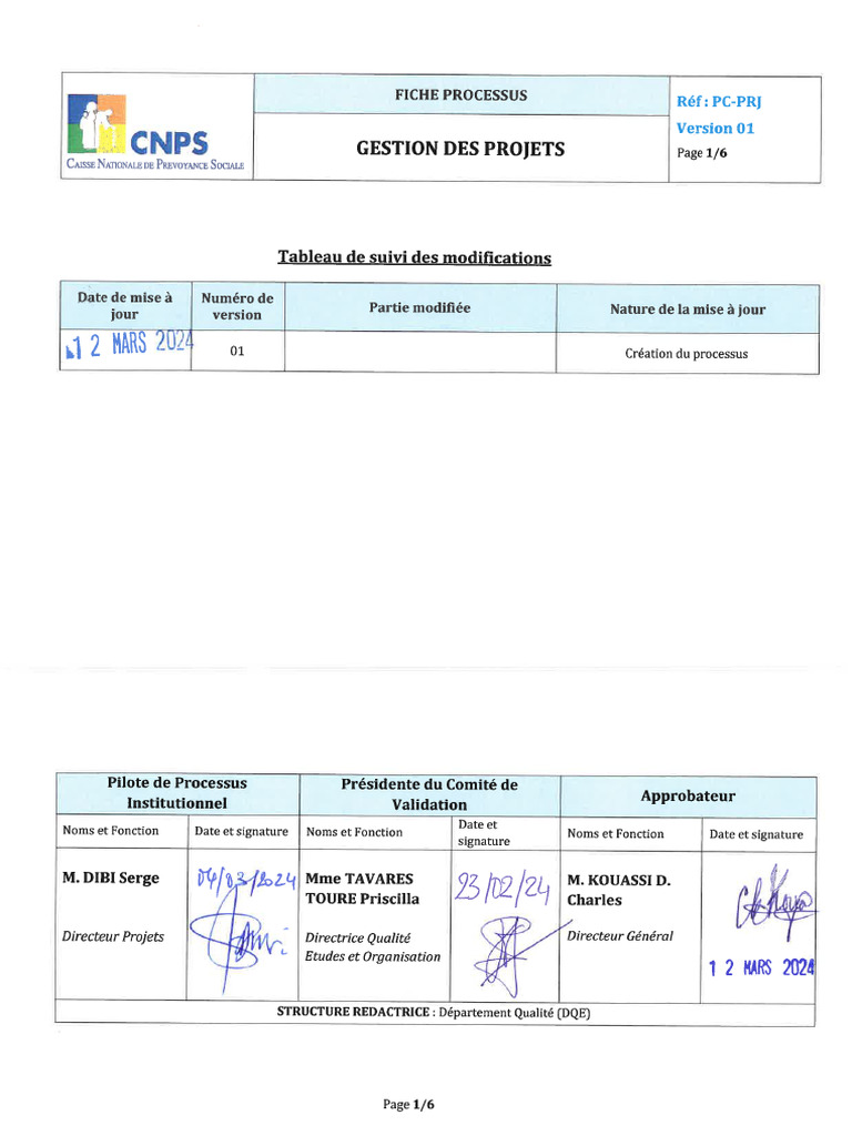 Fiche Processus PRJ - Gestion Des Projets | PDF