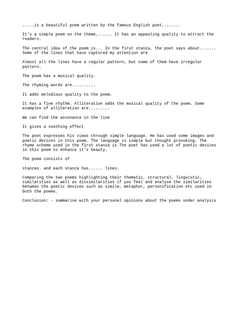 Poem Comparison Format | PDF