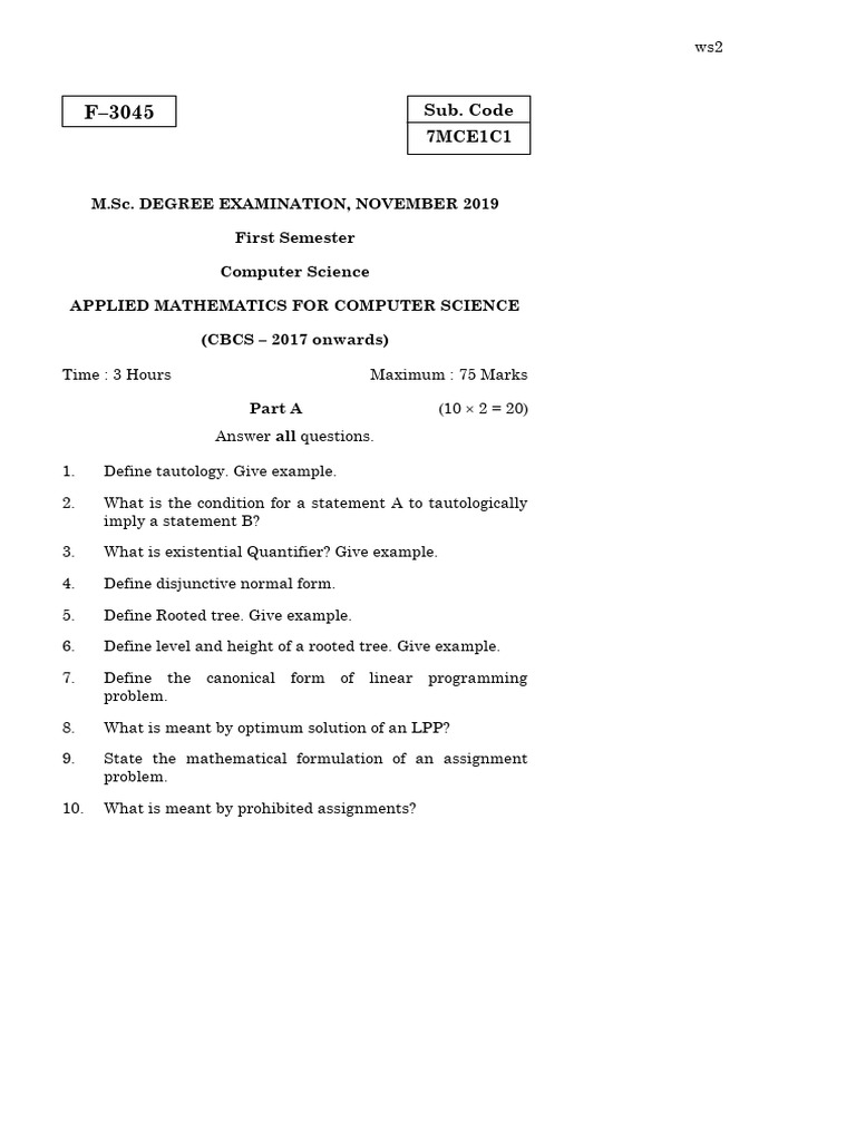 M.Sc. Computer Science Exam Papers 2019 | PDF | Cryptography | Encryption