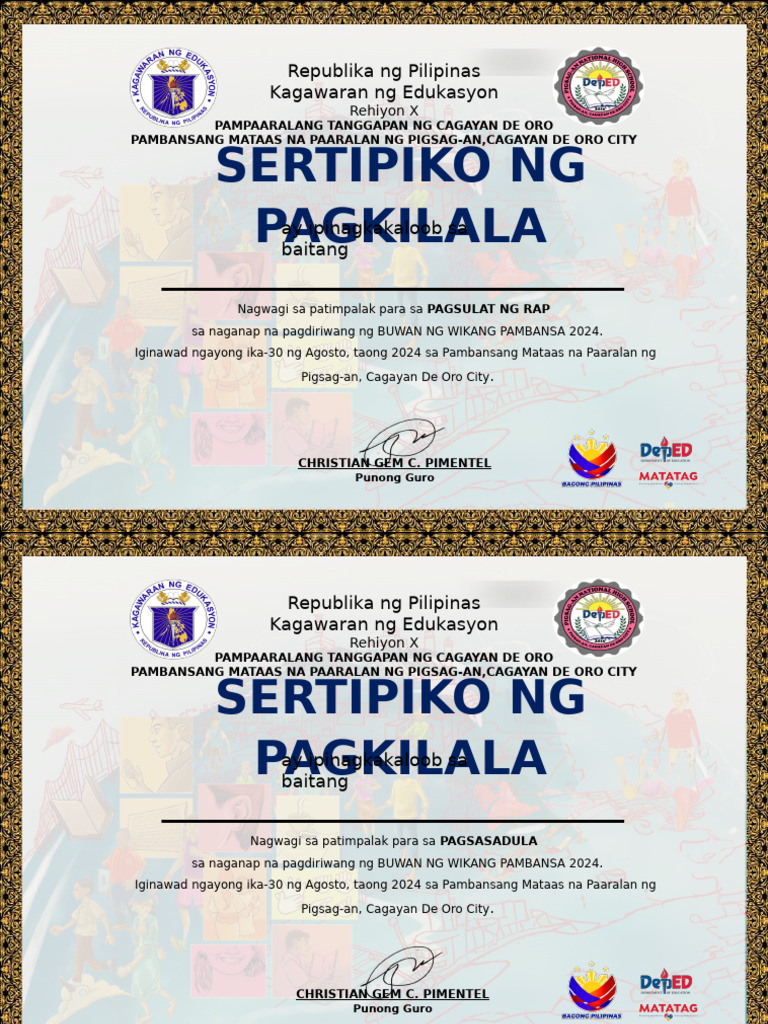 Buwan Ng Wikang Pambansa Certificate | PDF
