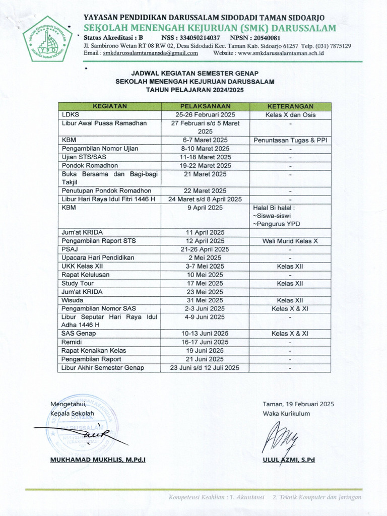 Jadwal Kegiatan SMT Genap | PDF