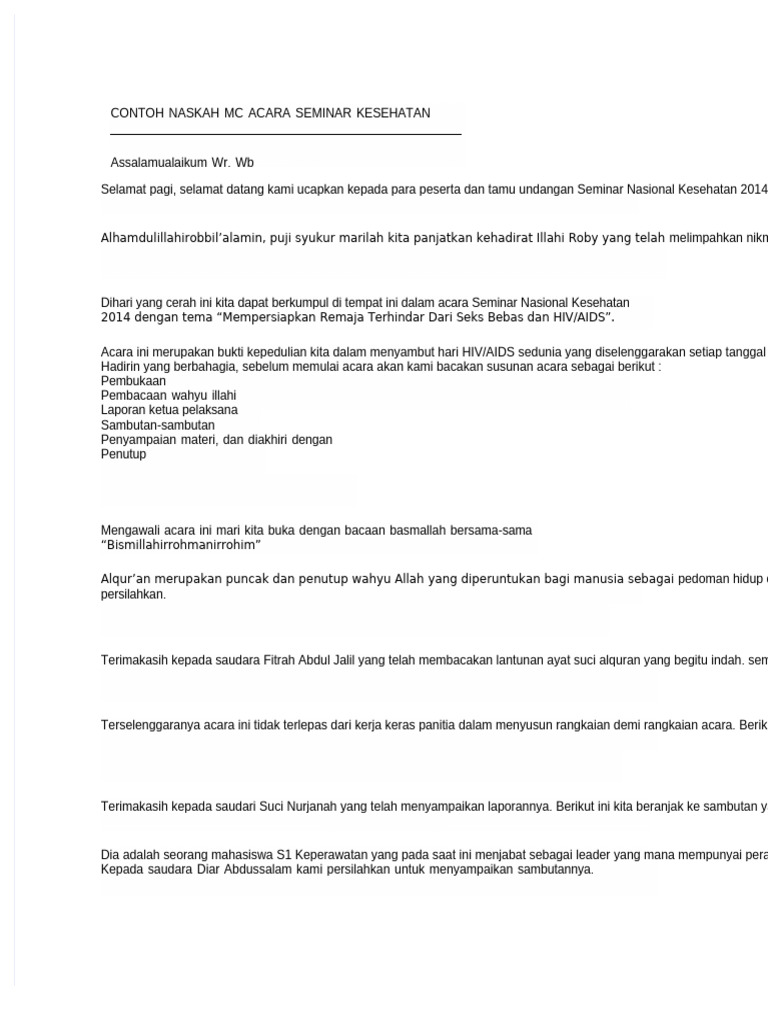 PDF Contoh Naskah MC Acara Seminar Kesehatan | PDF