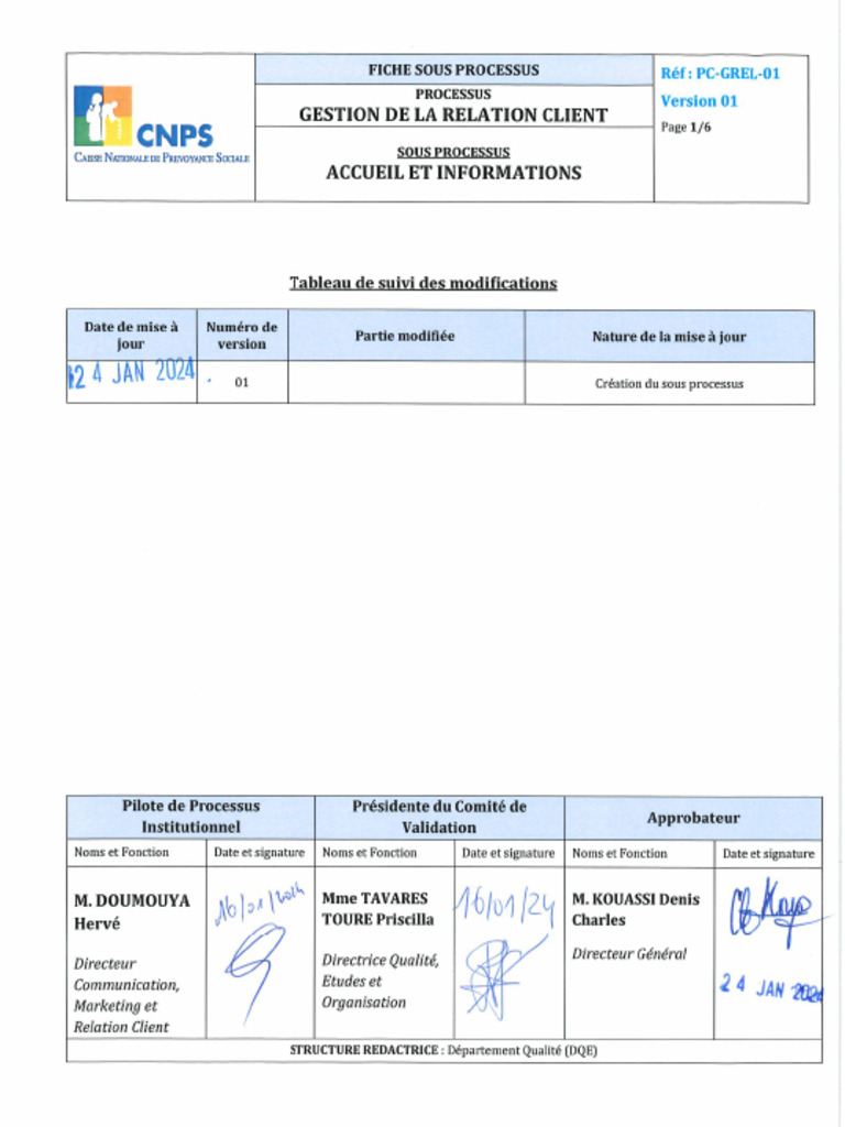 FICHE SOUS PROCESSUS GREL - ACCUEIL ET INFORMATIONS | PDF