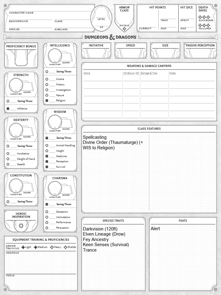 DND - 2024 - Character-Sheet - Fillable (Cleric) | PDF | Gary Gygax ...