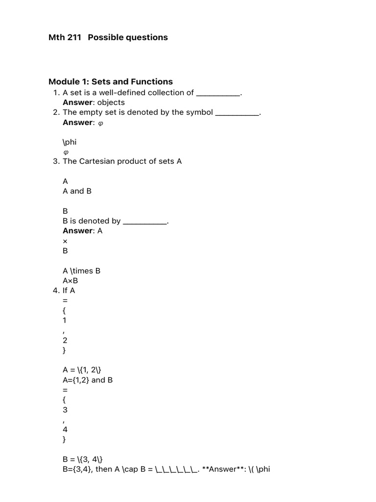 MTH 211 Possible Questions | PDF | Ring (Mathematics) | Factorization