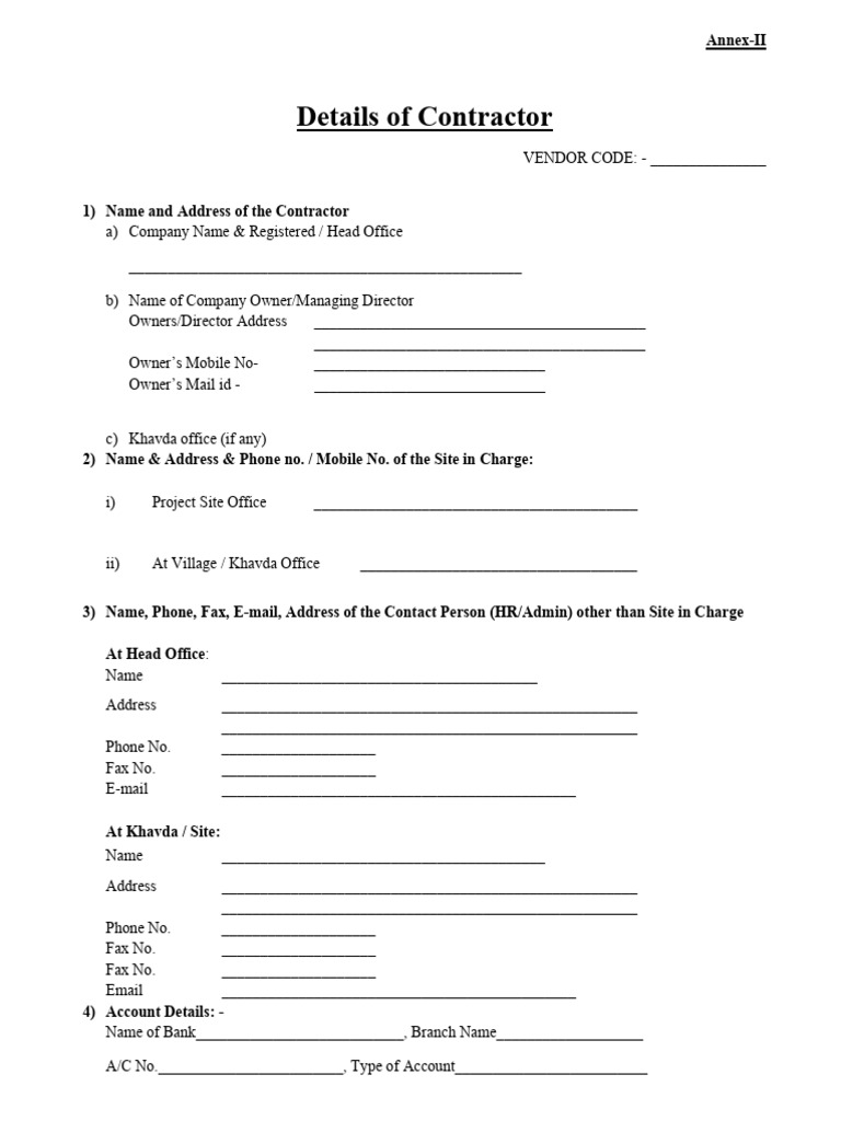 Contractor Details Submission Form | PDF | Service Industries