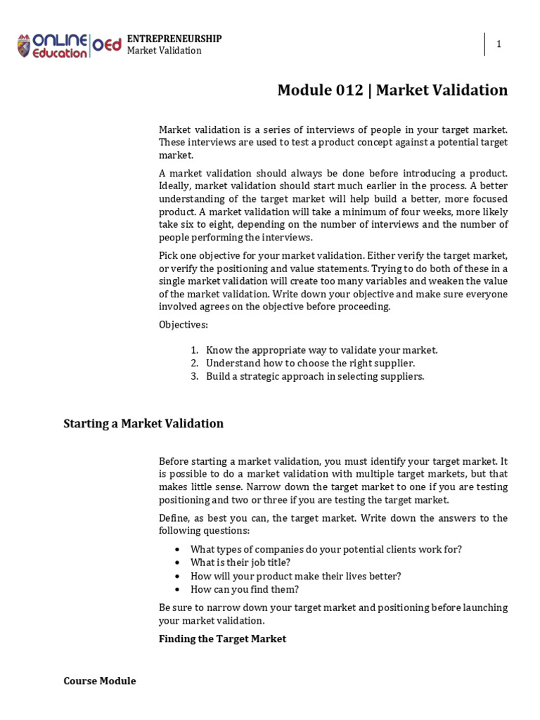Week 014-Module Market Validation | PDF | Supply Chain | Value Chain