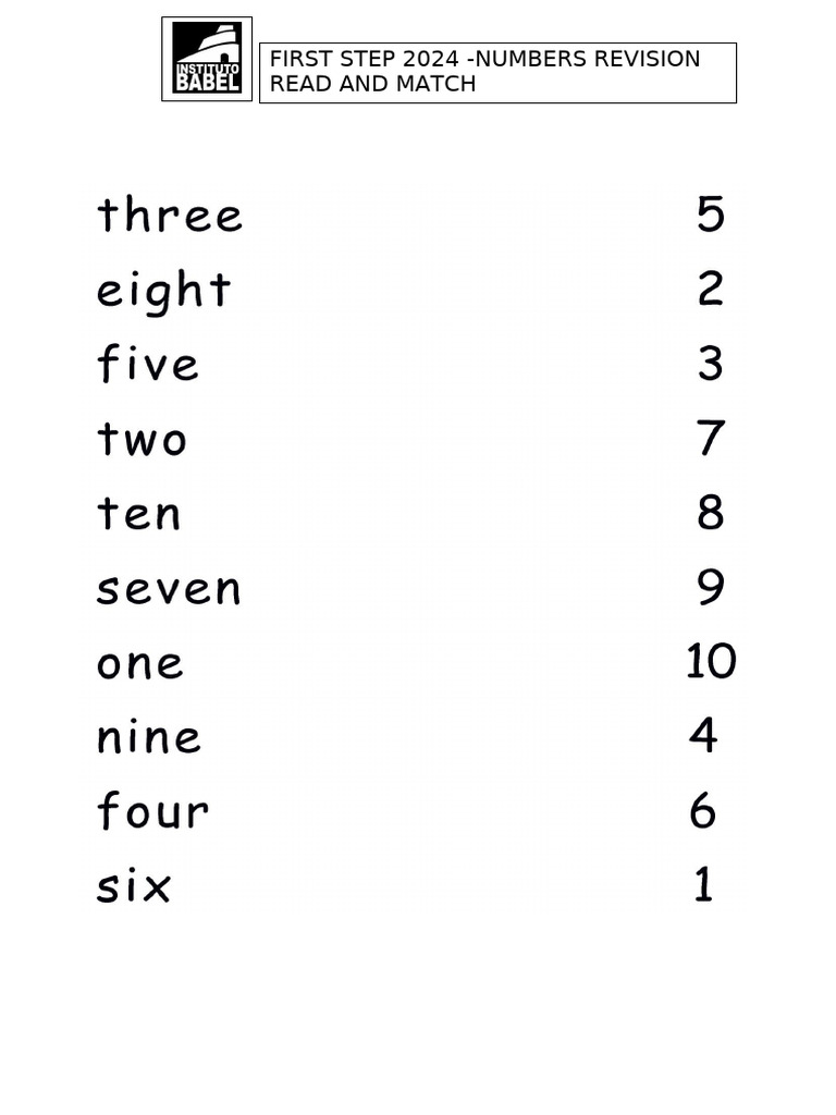 Let's Match The Numbers To The Words | PDF