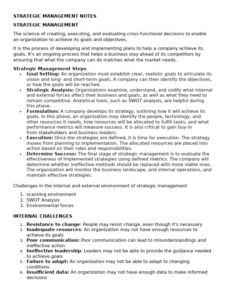 Strategic Management Notes Pdf Strategic Management Swot Analysis