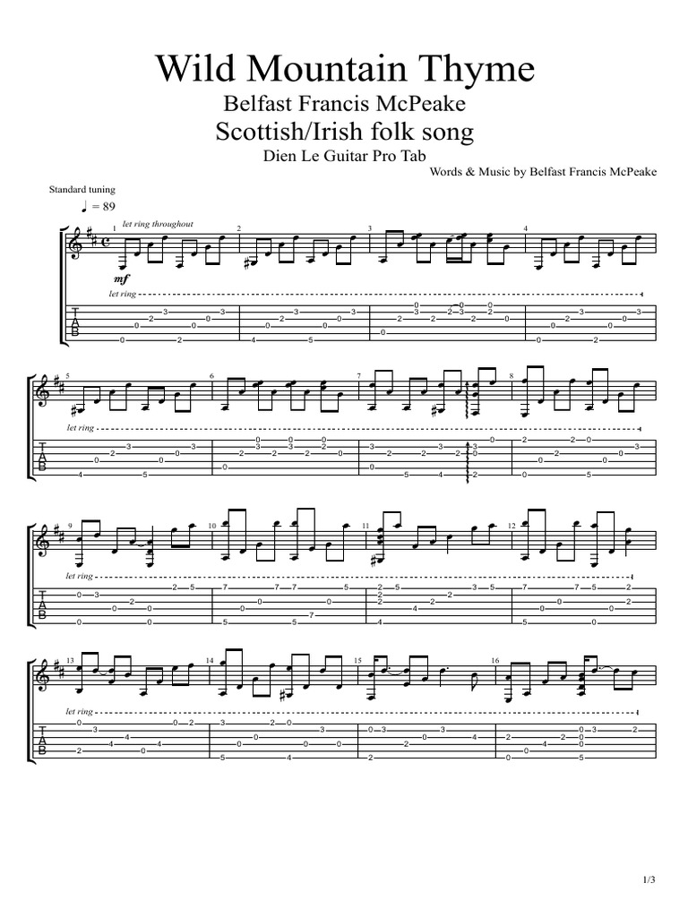 Wild Mountain Thyme Guitar Tab | PDF | Celtic Music | Guitars