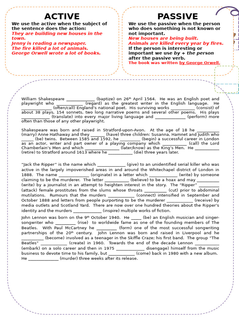 Active or Passive 3 Texts Fun Activities Games - 25021 | PDF | William ...