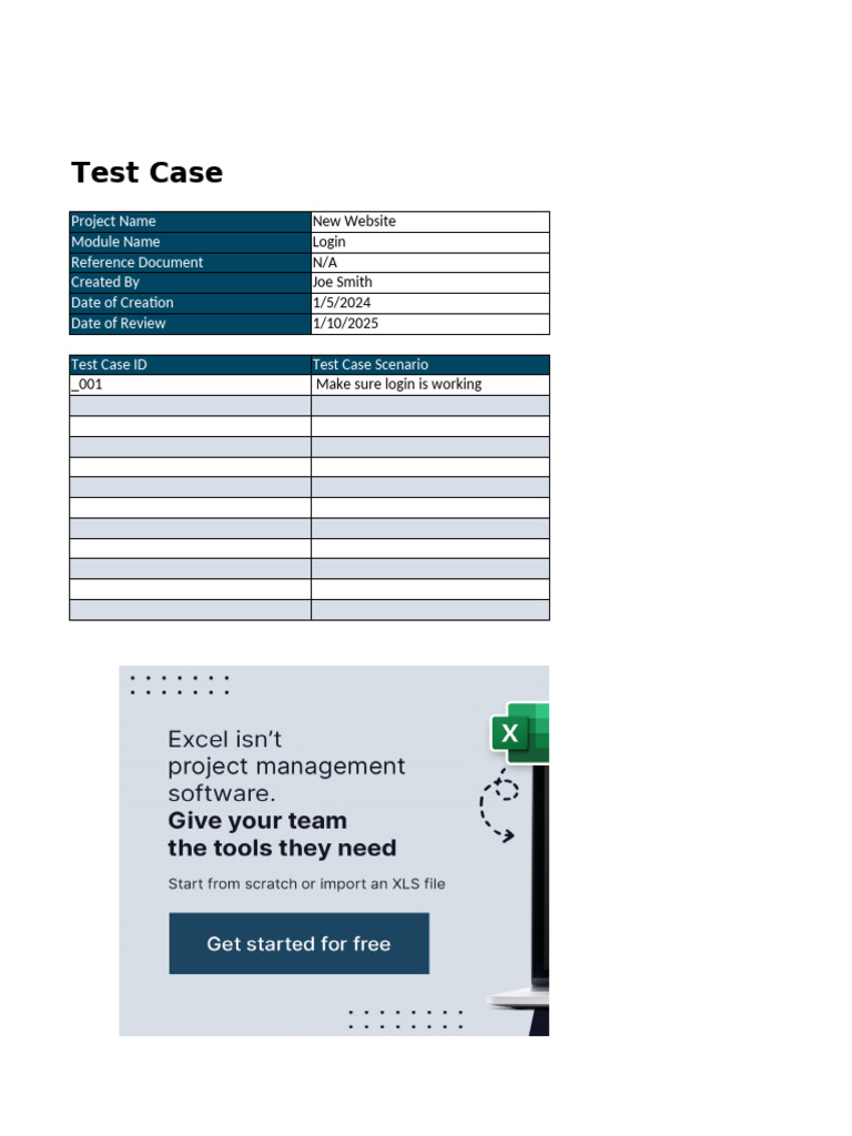 Test Case Template Excel ProjectManager WLNK-FD | PDF