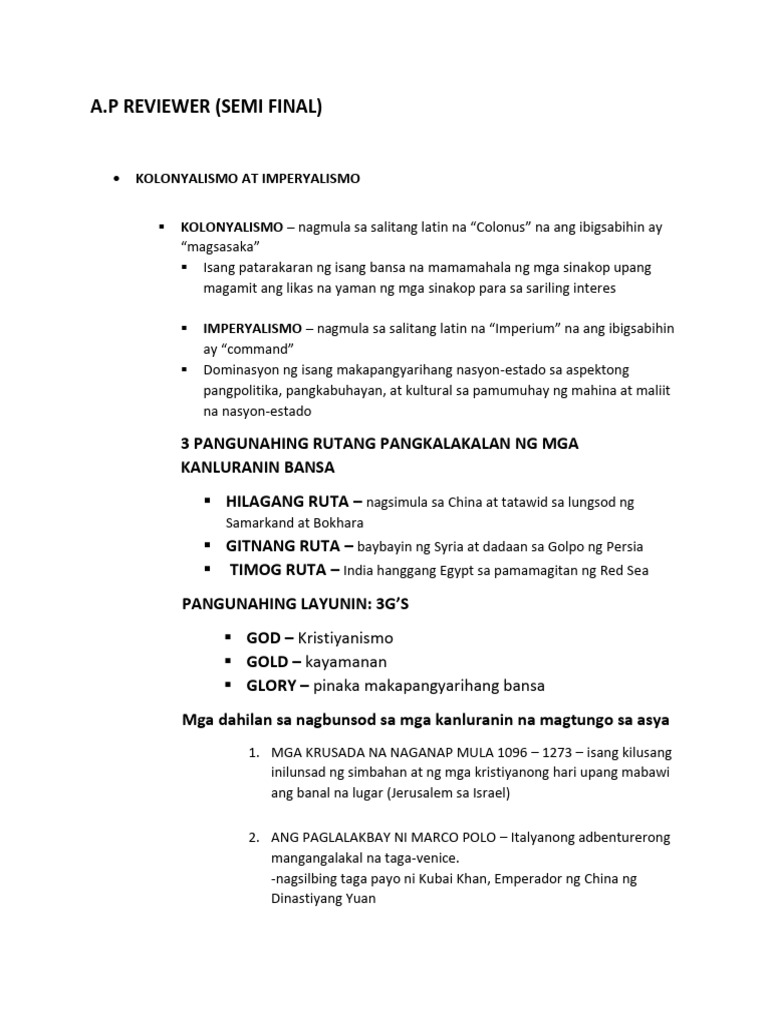 Ap Reviewer Semi Final | PDF