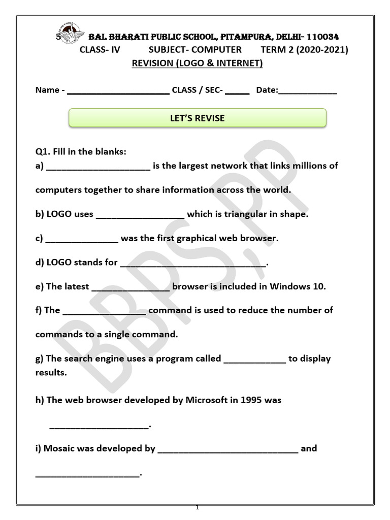 Computer Revision for Class IV: Logo & Internet | PDF | Software ...