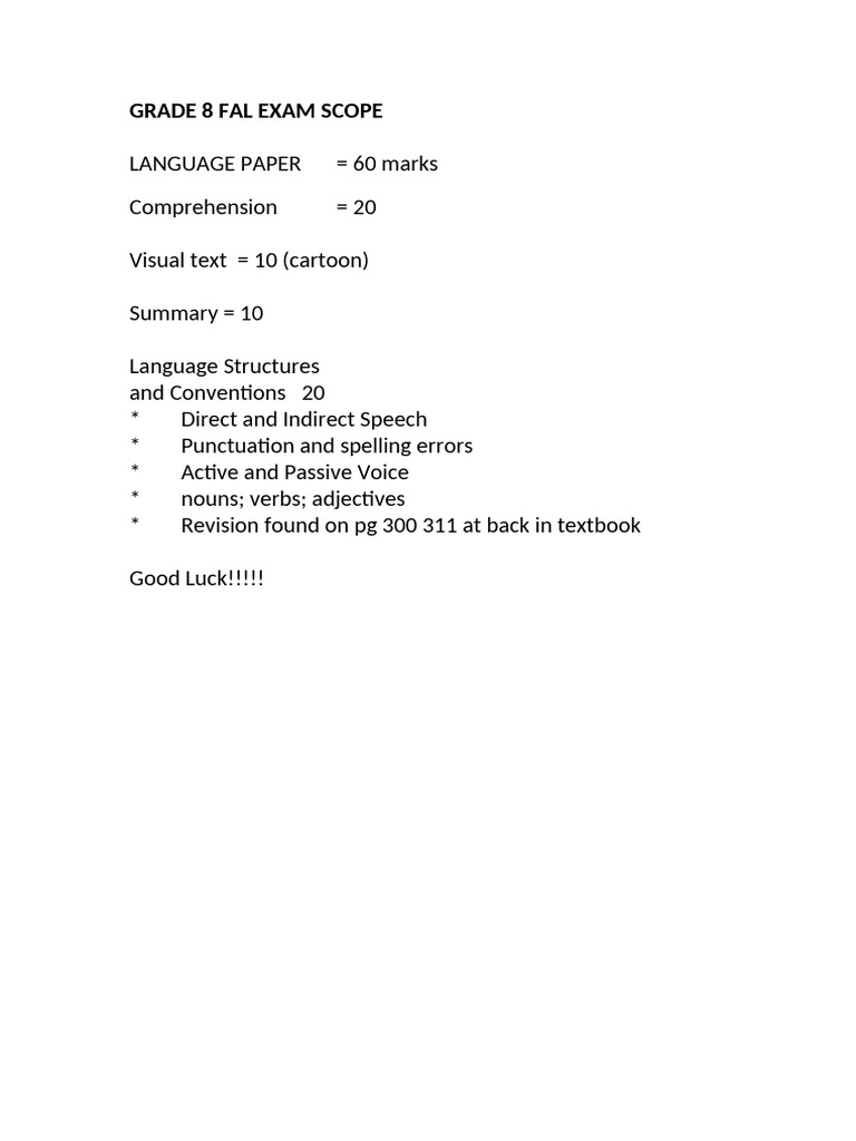 Grade 8 FAL Exam Scope Overview | PDF