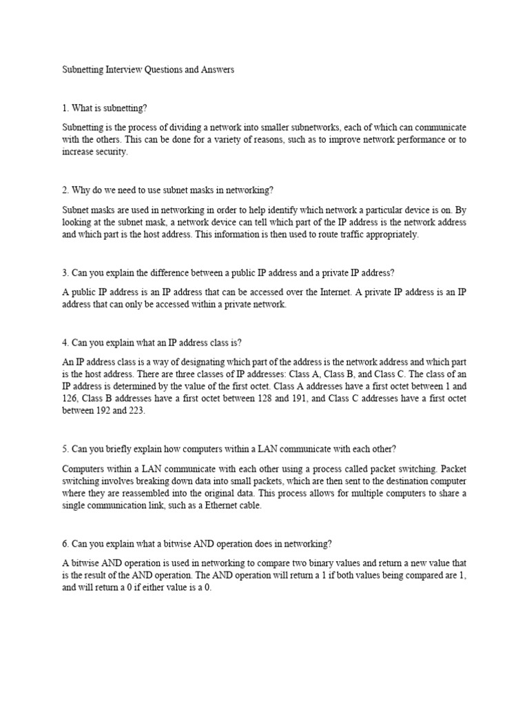 CN Interview Question Bank Subnetting | PDF | Computer Network | Ip Address