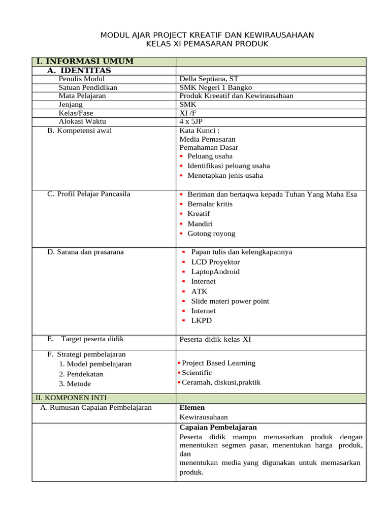 MODUL PEMASARAN PRODUK della | PDF