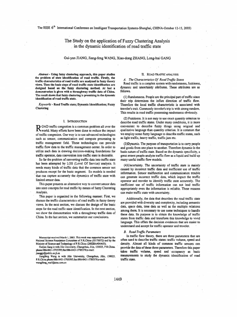 The Study On The Application of Fuzzy Clustering Analysis in The Dynamic Identification of Road ...
