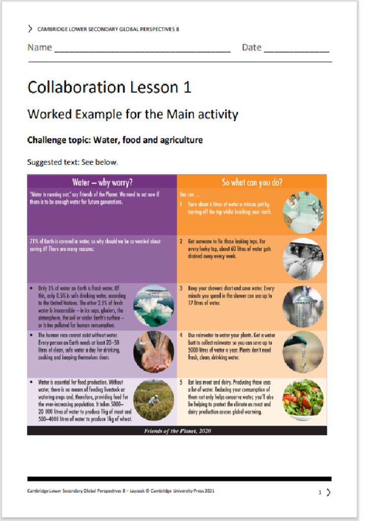 Grade 8 - Global Perspectives Collaboration - Lesson - 1 - Worked ...