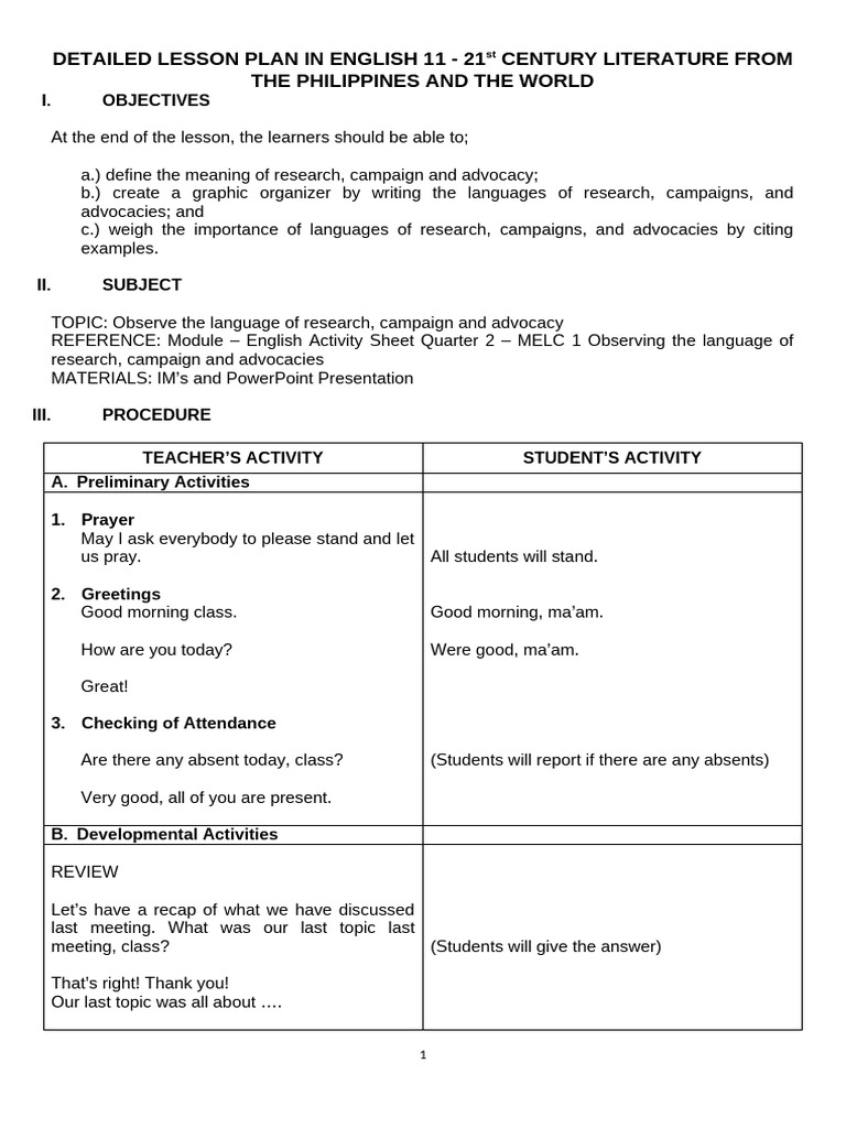 English 11 Lesson Plan on Research Language | PDF | Experiment | Cognition