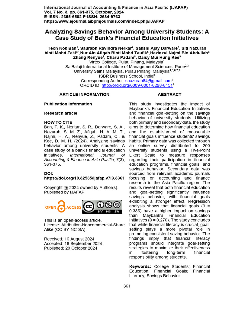 Analyzing Savings Behavior Among University Studen | PDF | Cost Of Living | Goal Setting