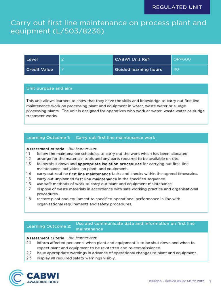 First Line Maintenance for Process Plants | PDF | Learning | Information