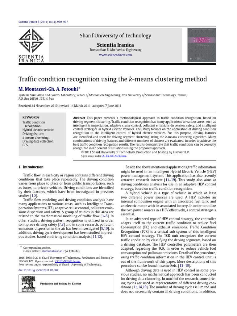 Traffic condition recognition using the k-means clustering method | PDF ...