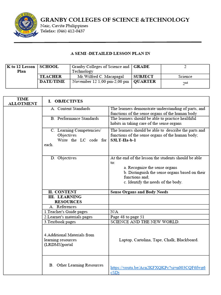 Wilfred LP Science G2 - Nov 12 | PDF | Taste | Senses