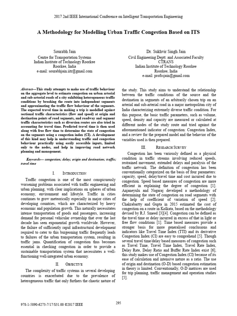 A Methodology For Modelling Urban Traffic Congestion Based On ITS | PDF ...