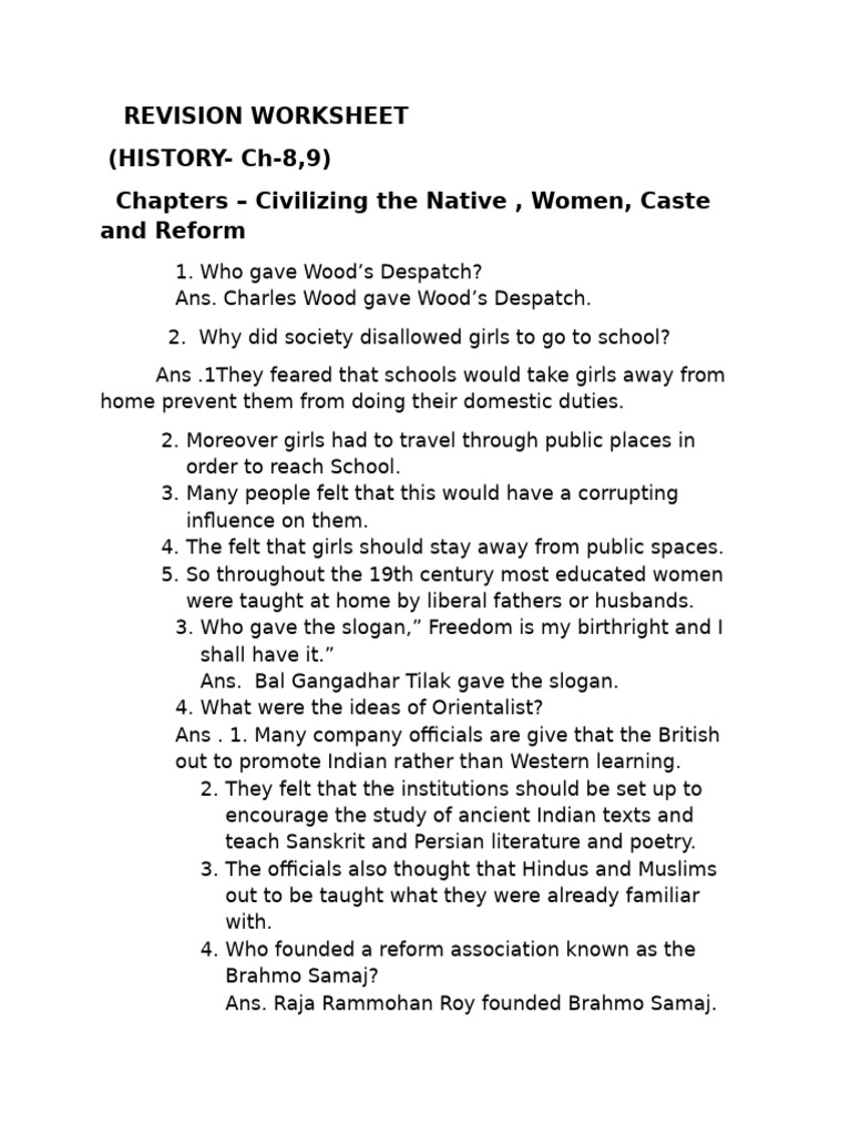 HISTORY - (8,9) Revision Worksheet - Final Term 2025 | PDF