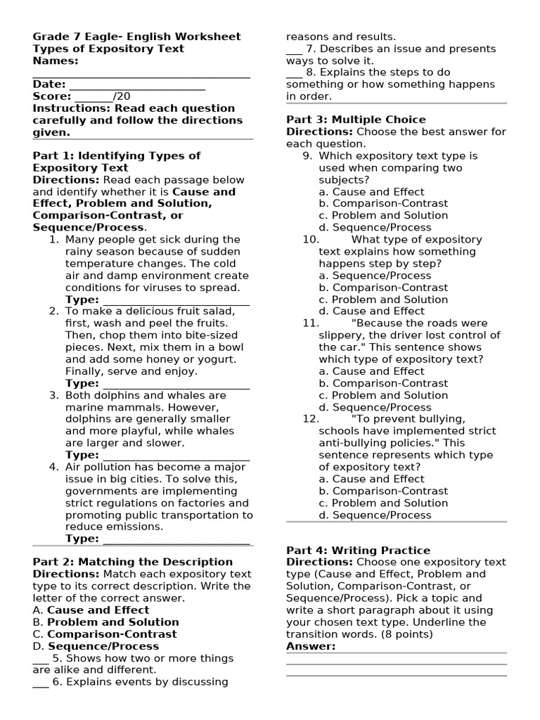 WORKSHEET-EXPOSITORY TEXT TYPES | PDF | Human Communication | Cognition