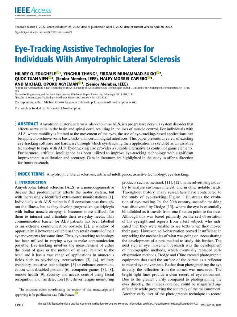 Eye-Tracking Assistive Technologies For Individuals With Amyotrophic ...