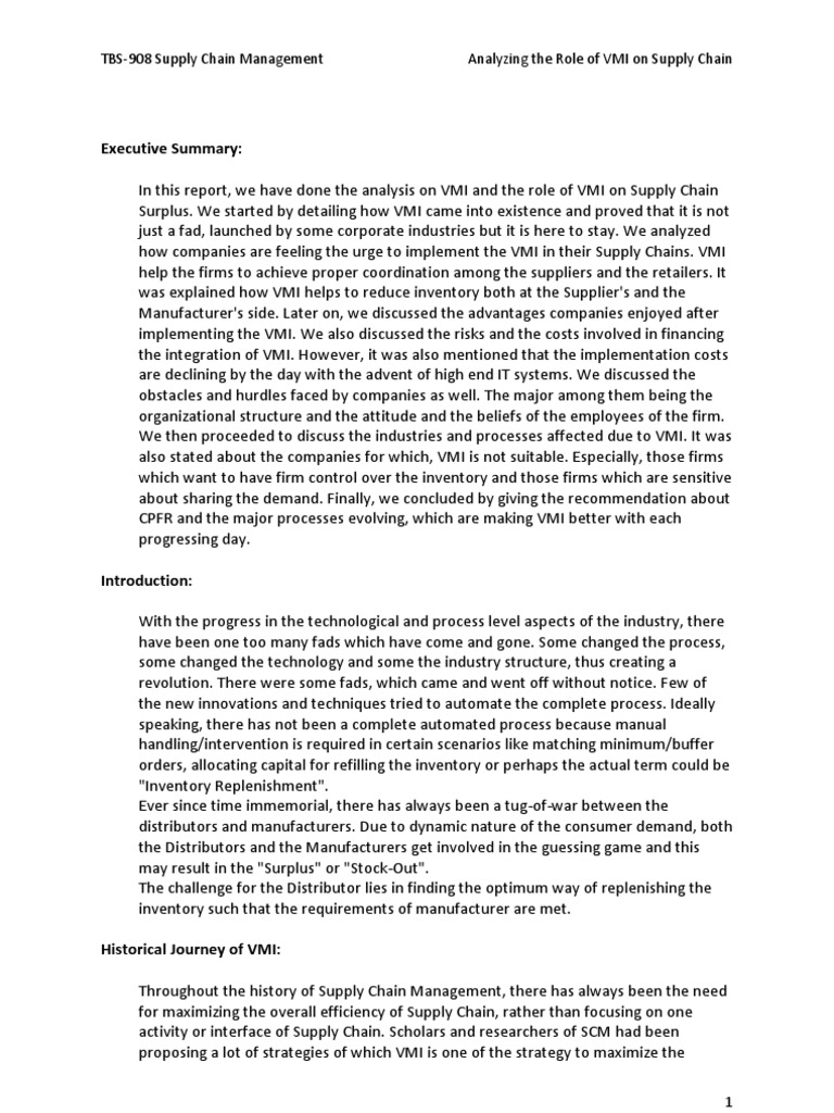 Vendor Managed Inventory - Project Report | PDF | Supply Chain | Supply ...