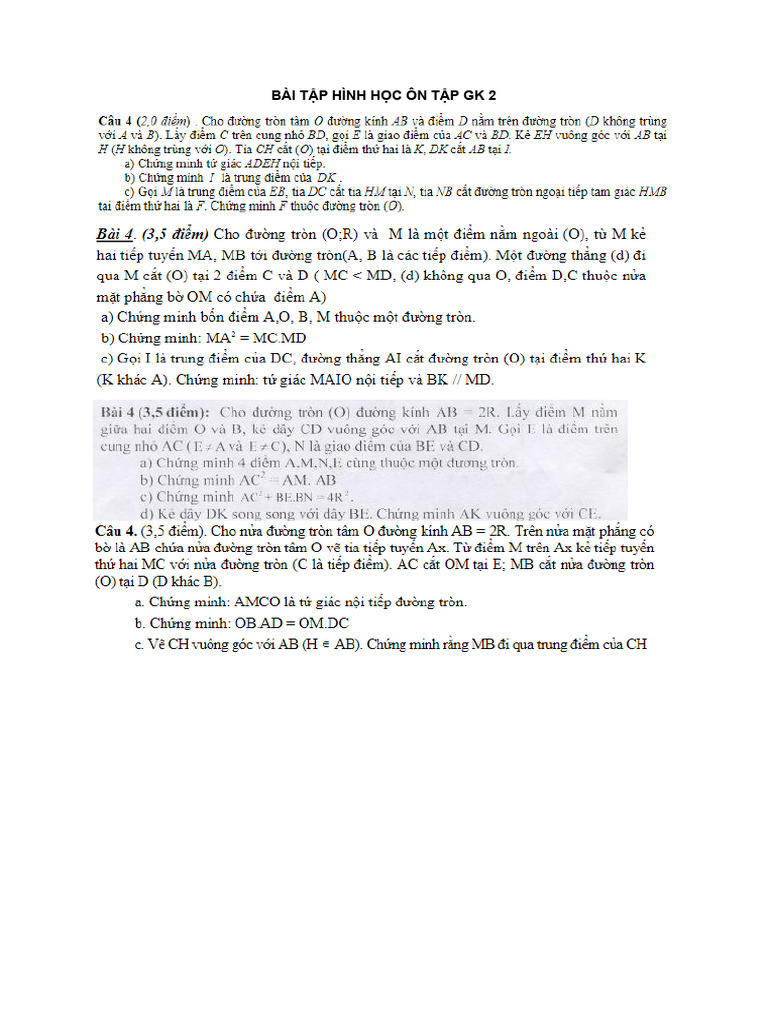 BÀI TẬP HÌNH HỌC ÔN TẬP GK 2 | PDF