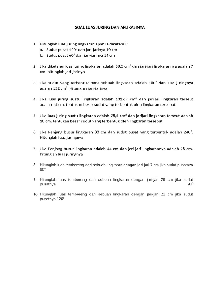 Soal Luas Juring dan Tembereng Lingkaran | PDF