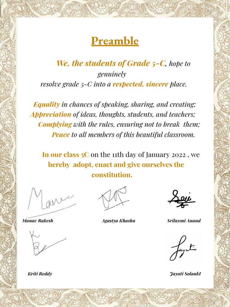 Grade 5-C Classroom Constitution | PDF