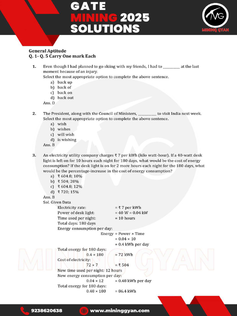 GATE Mining 2025 Solution by MG | PDF